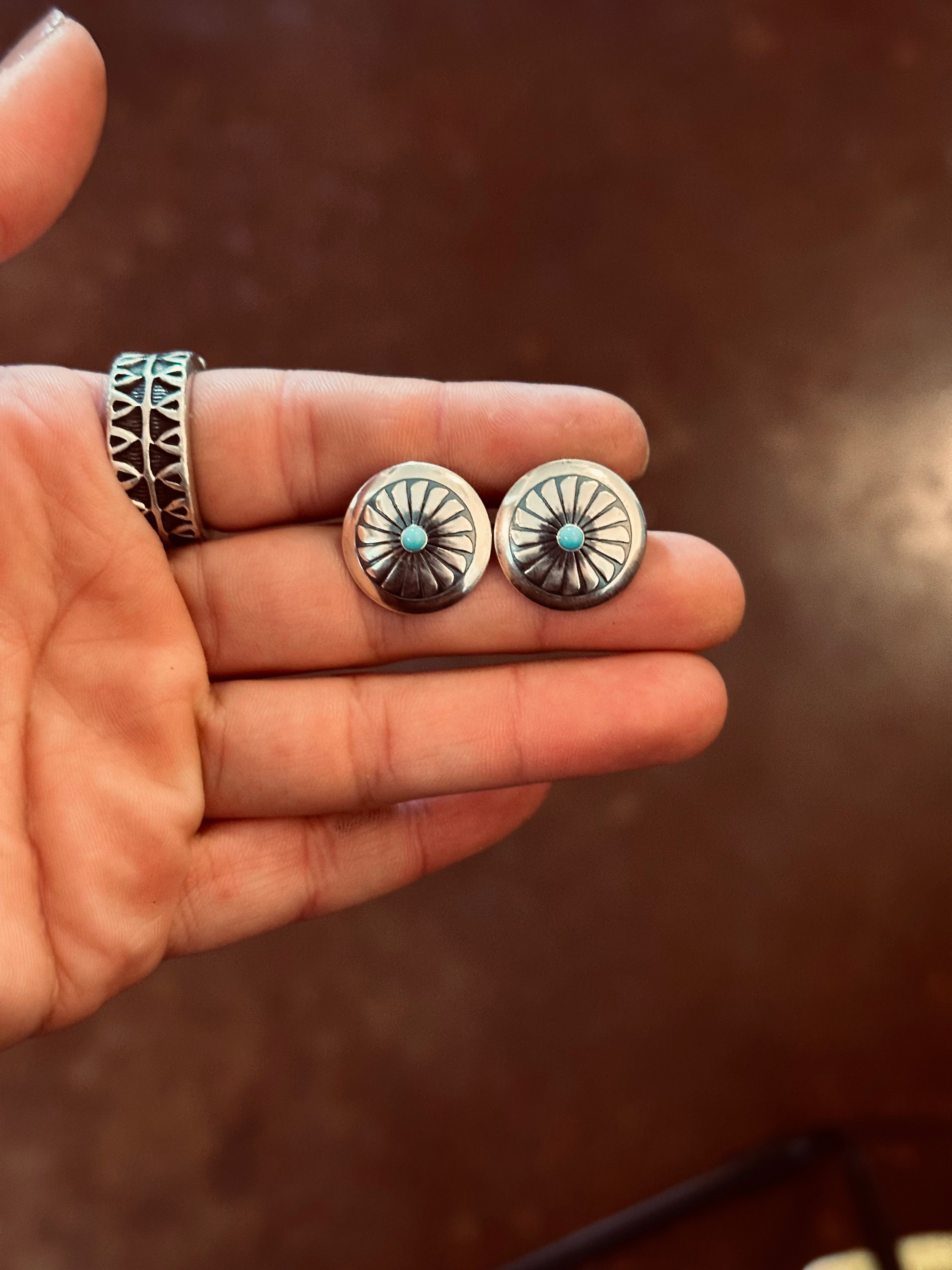 Kingman Concho Earrings – Snake Oil Turquoise